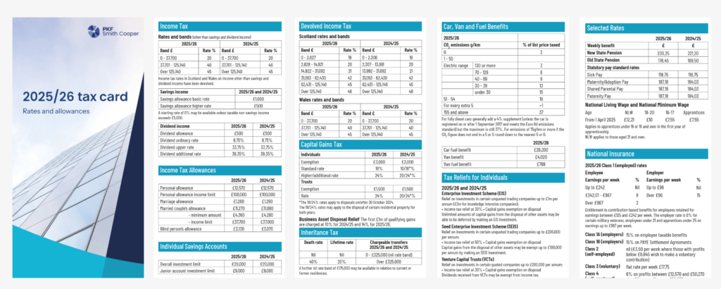 2025/26 Tax rate card – Key rates and allowances | PKF Smith Cooper